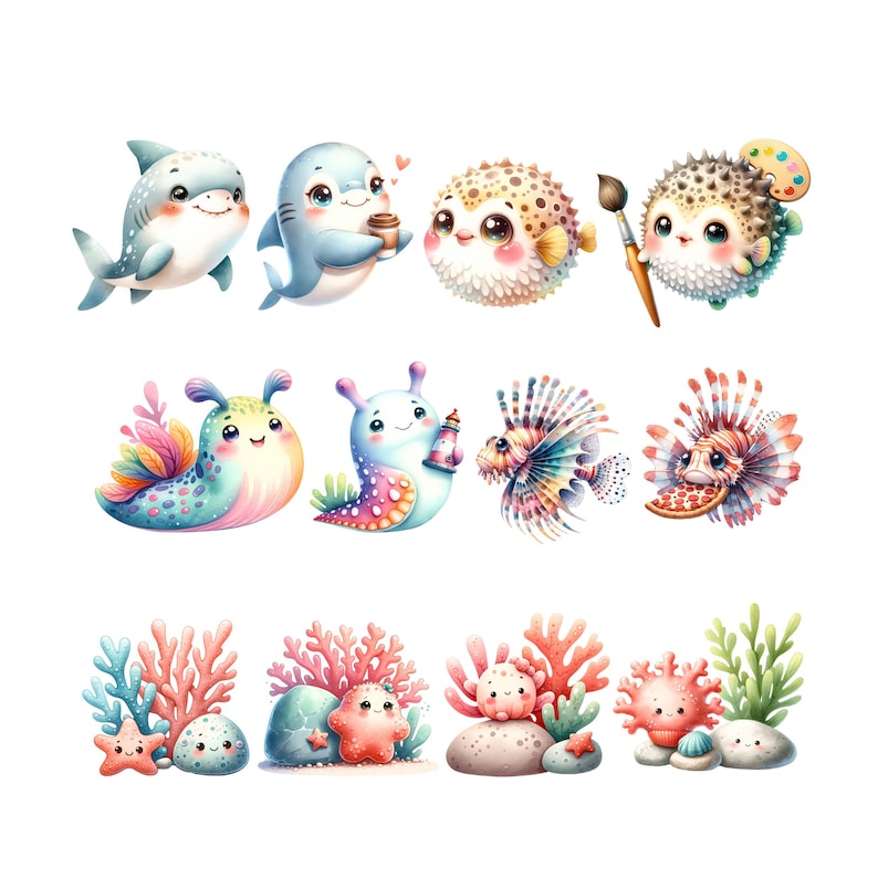 Cute Under the Sea Watercolor Cliparts Bundle, 60 PNG, Nursery Decor ...