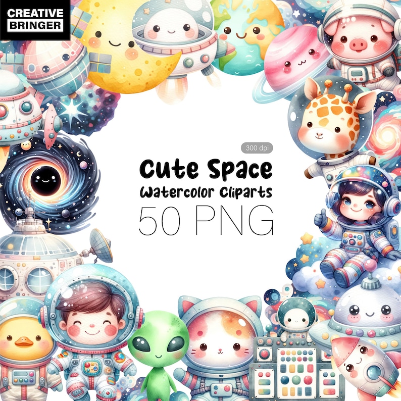 Cute Space Watercolor Clipart Bundle, Outer Space Clipart, Galaxy ...