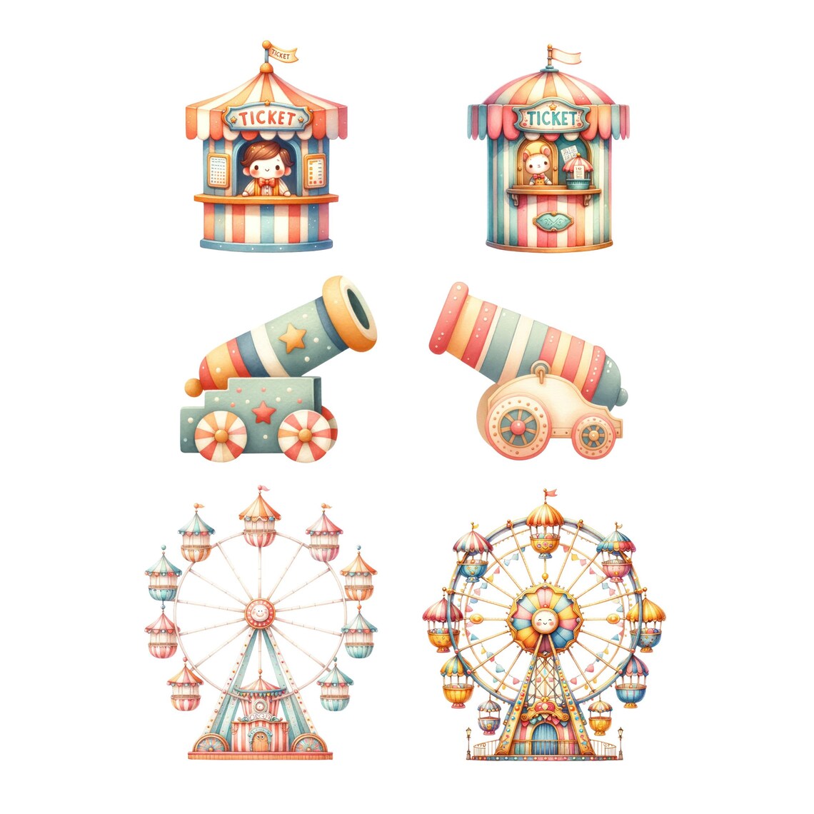 Cute Circus Animals Watercolor Clipart, 60 PNG, Circus Animals, Circus ...