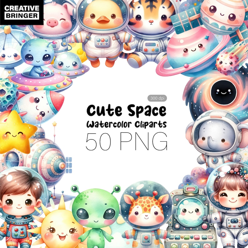 Cute Space Watercolor Clipart Bundle, Outer Space Clipart, Galaxy ...