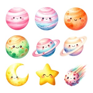 Cute Space Watercolor Clipart Bundle, Outer Space Clipart, Galaxy ...