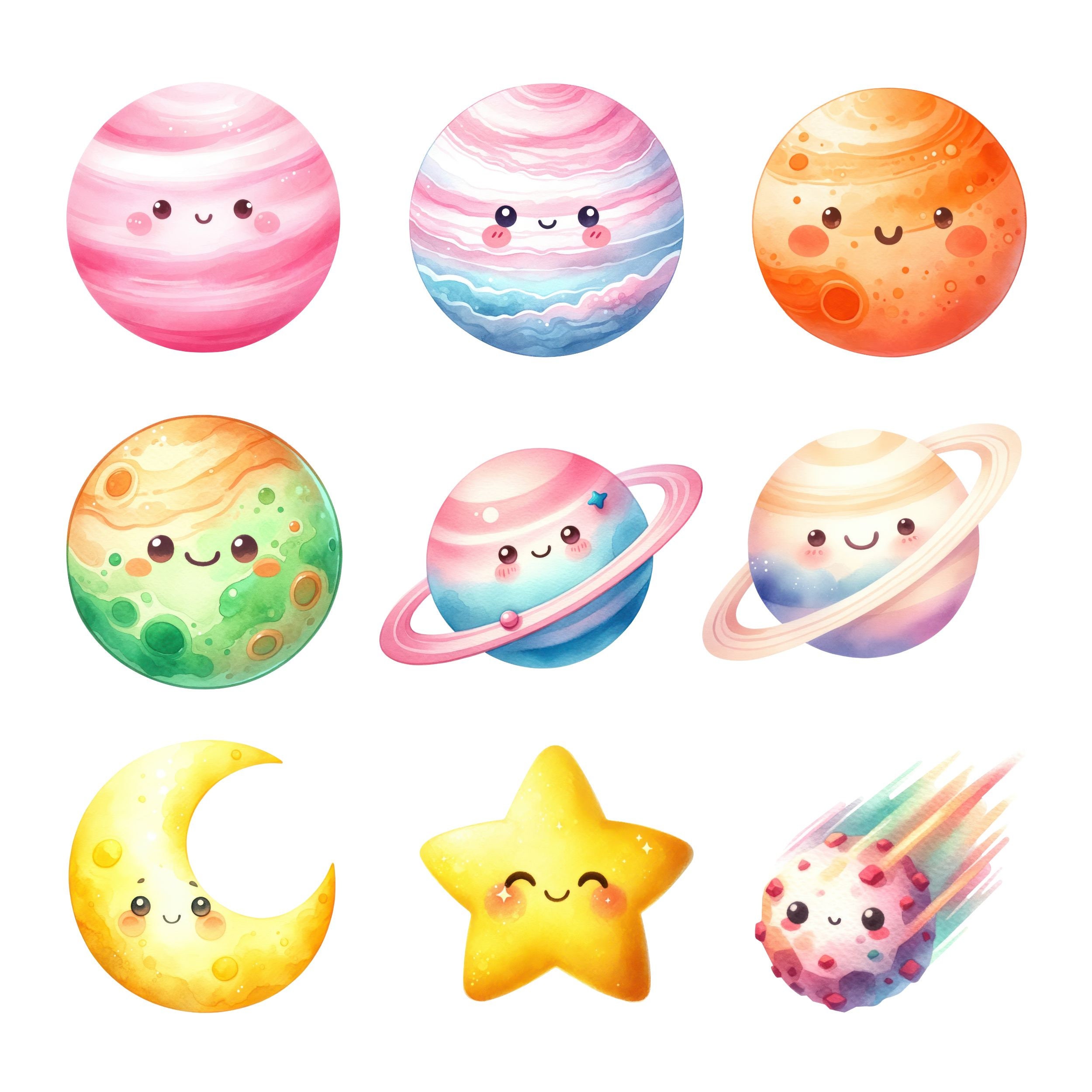 Cute Space Watercolor Clipart Bundle, Outer Space Clipart, Galaxy ...