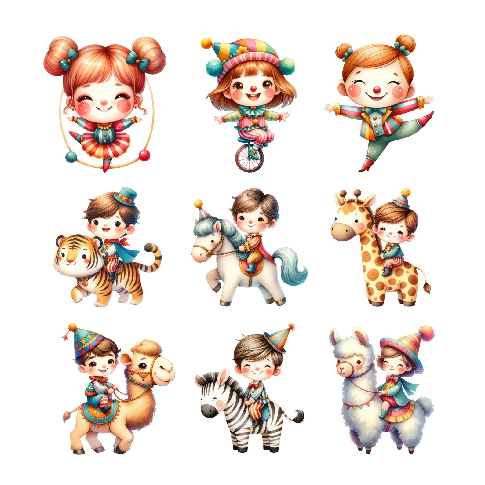 Cute Circus Animals Watercolor Clipart, 60 PNG, Circus Animals, Circus ...