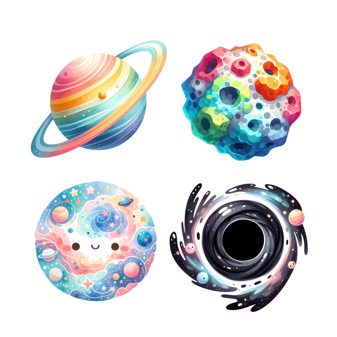 Cute Alien & UFO Watercolor Clipart Bundle, Outer Space, Galaxy Clipart ...