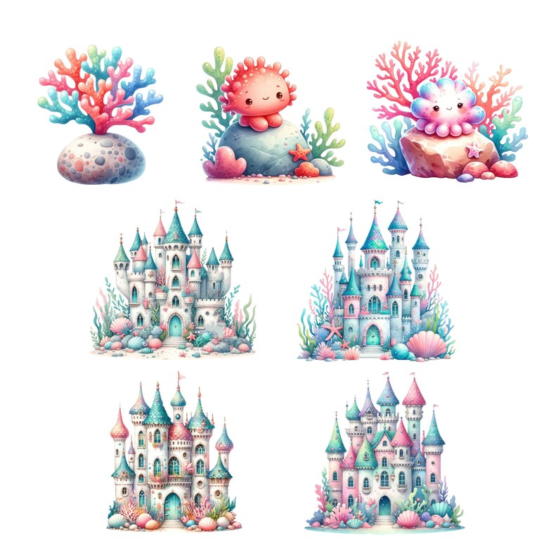 Cute Mermaid Watercolor Cliparts Bundle, 70 PNG, Mermaid Cliparts ...