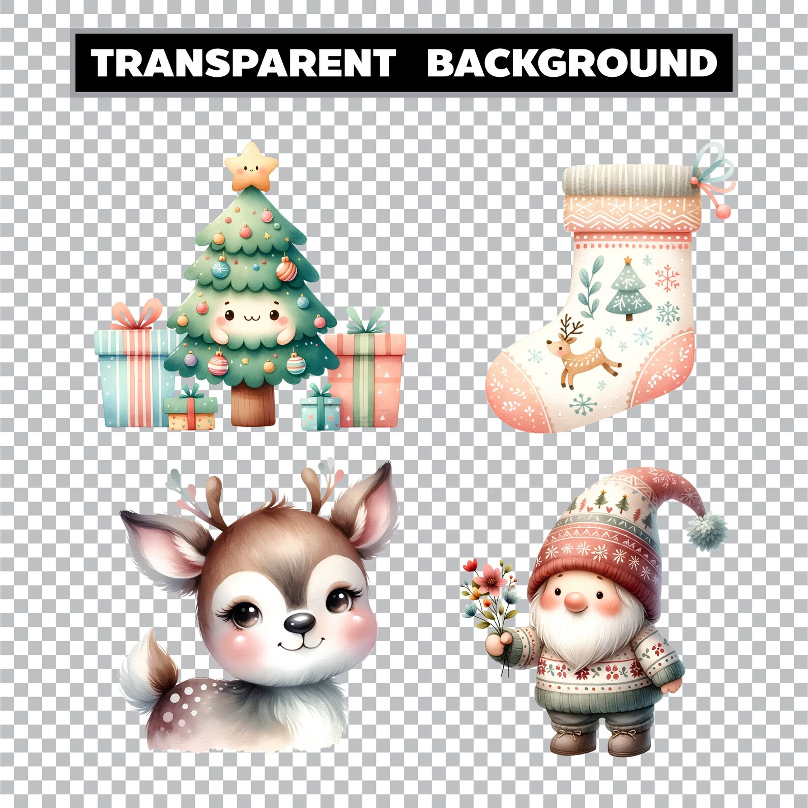 Cute Christmas Watercolor Cliparts , 50 PNG Christmas Cliparts, Fantasy ...