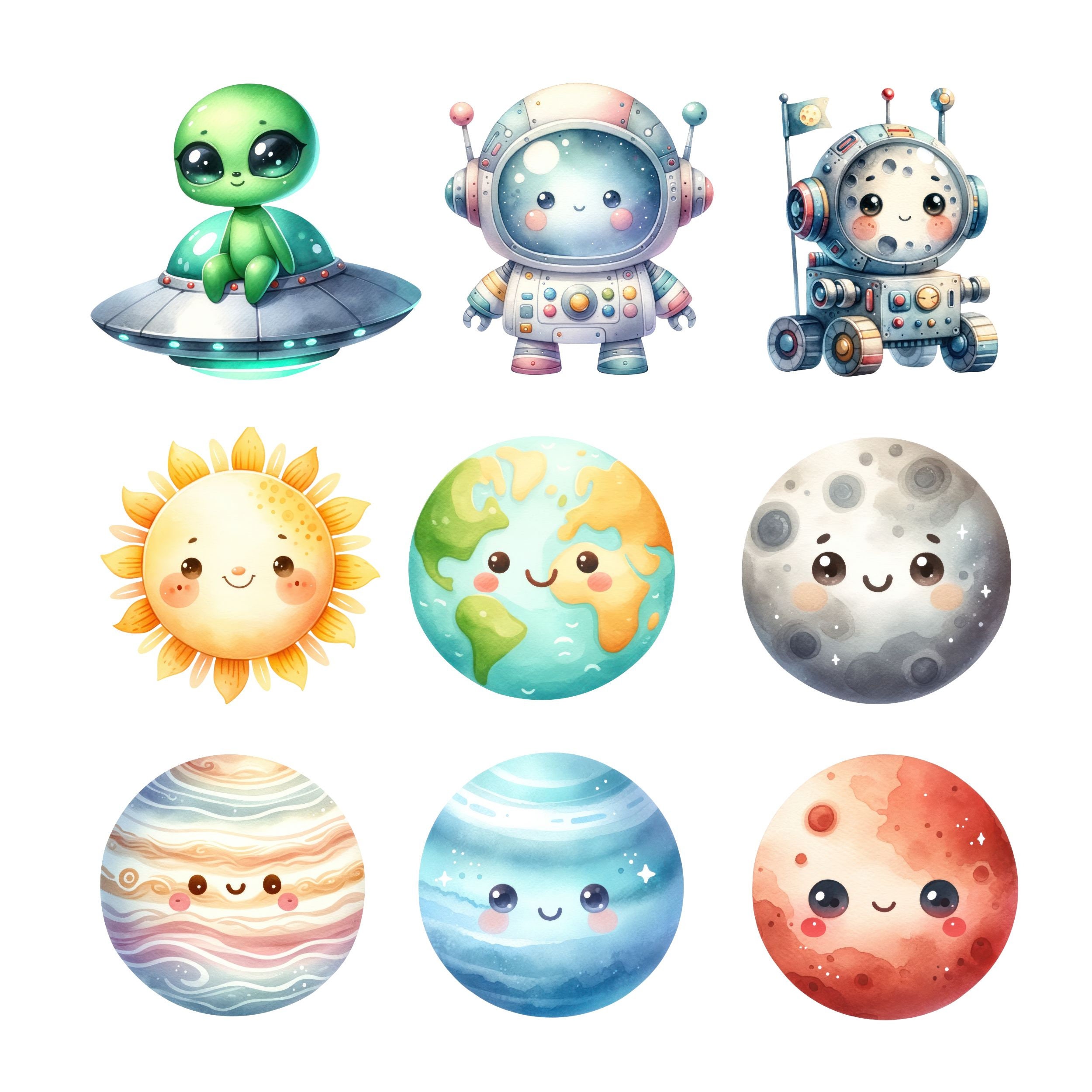 Cute Space Watercolor Clipart Bundle, Outer Space Clipart, Galaxy ...