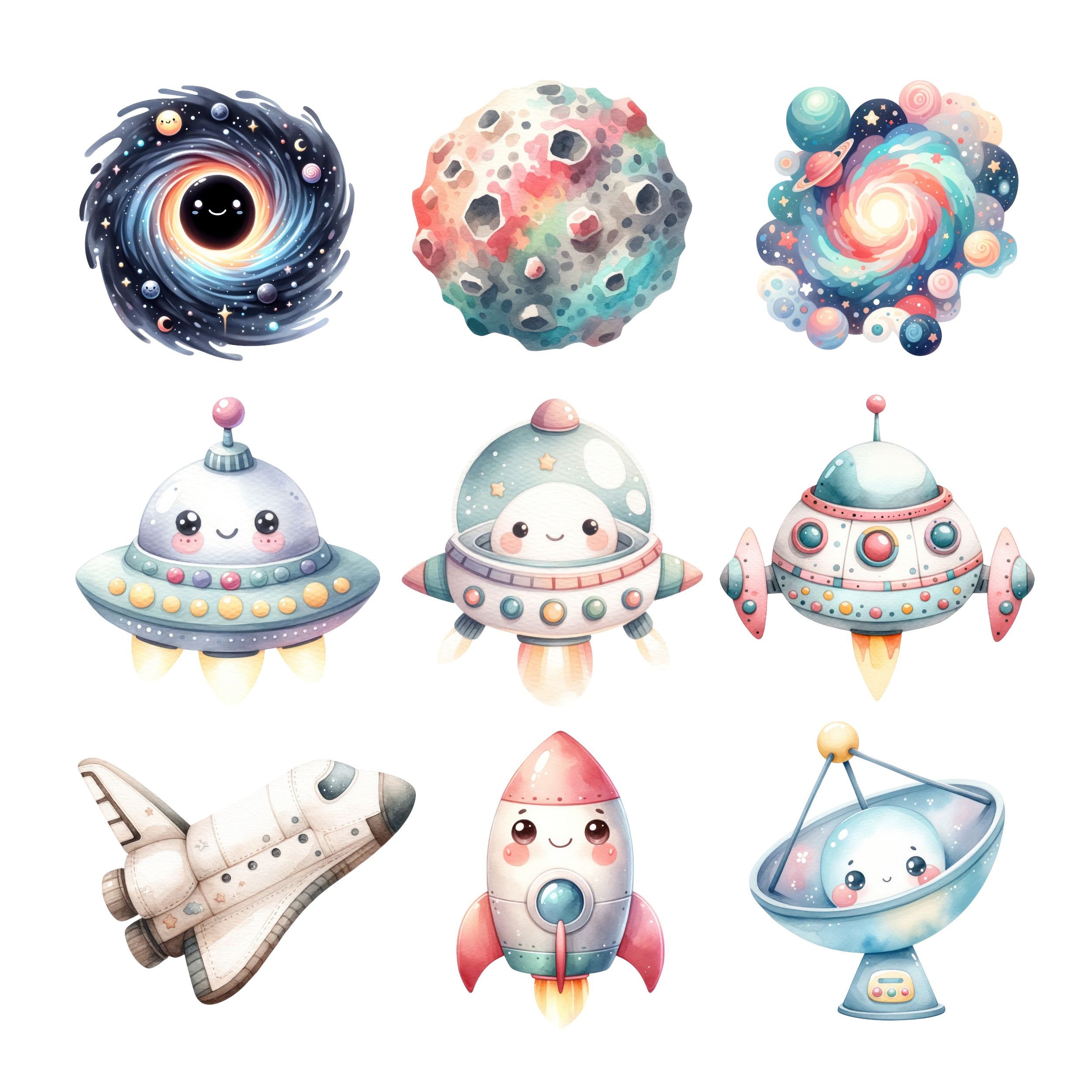 Cute Space Watercolor Clipart Bundle, Outer Space Clipart, Galaxy ...