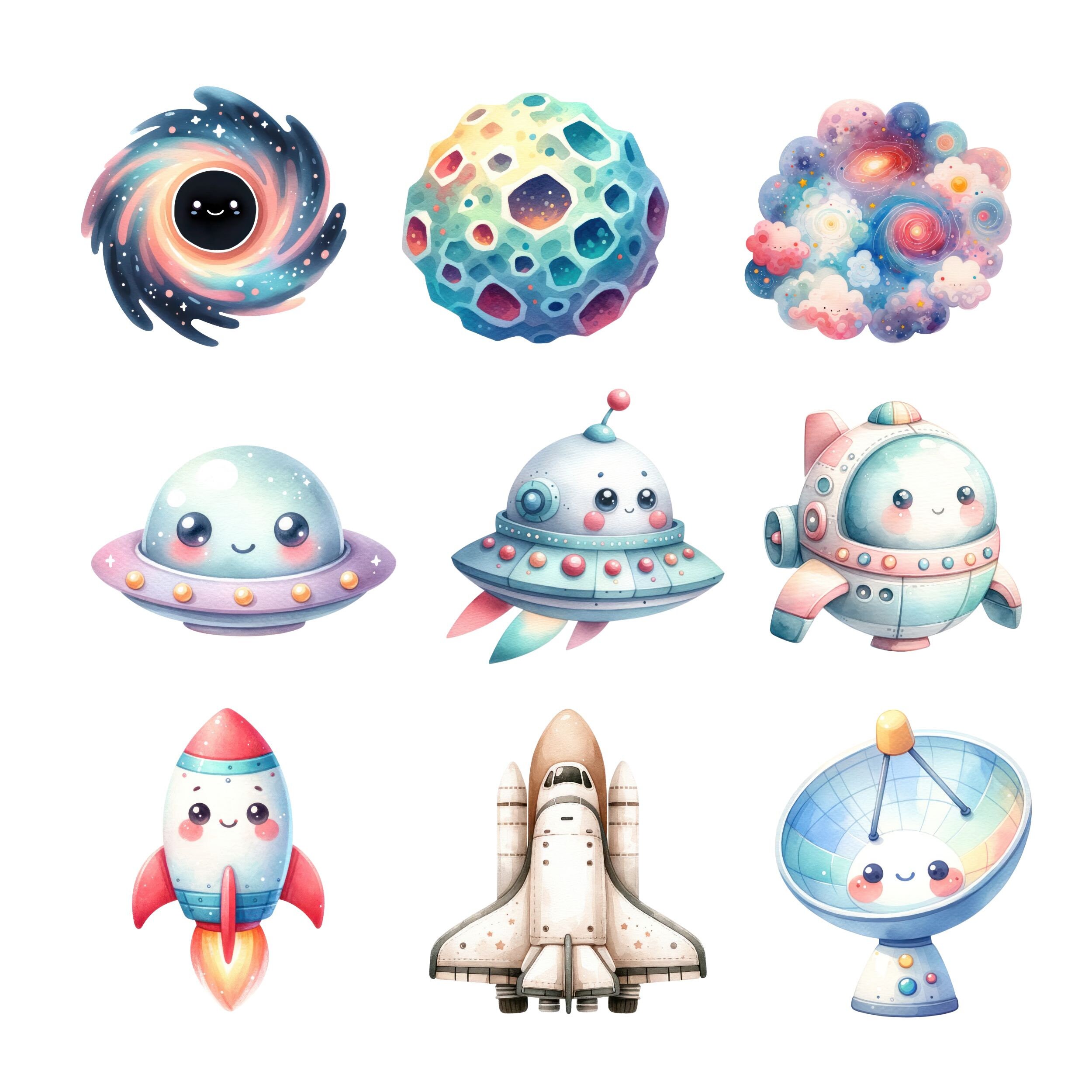 Cute Space Watercolor Clipart Bundle, Outer Space Clipart, Galaxy ...
