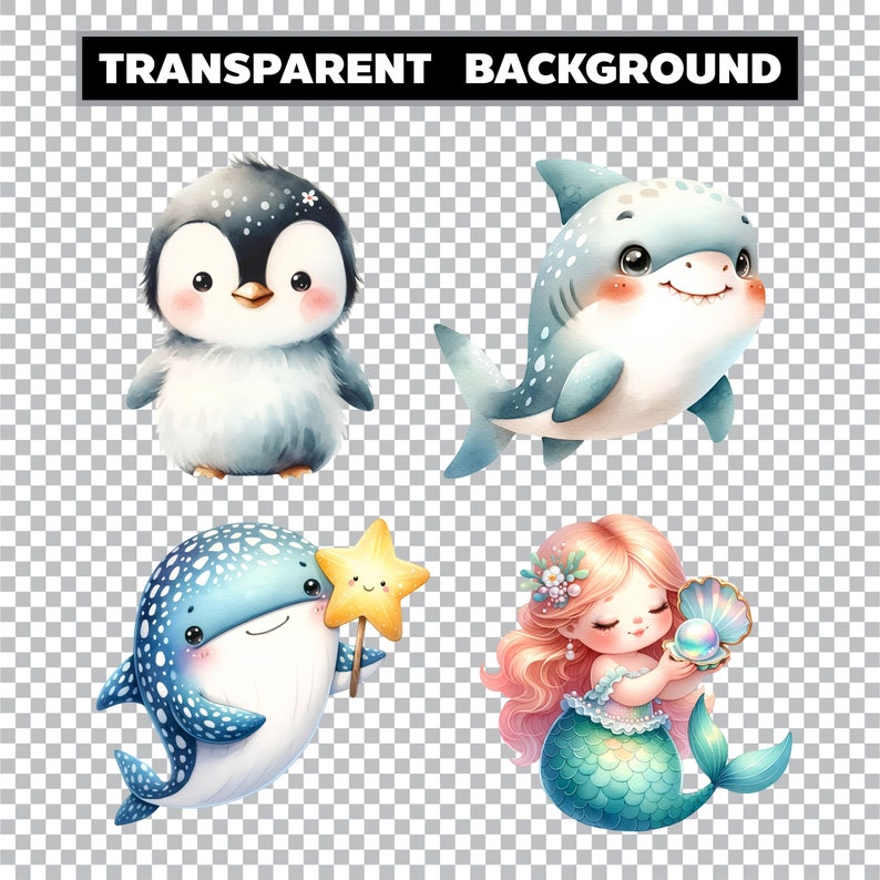 Cute Under the Sea Watercolor Cliparts Bundle, 60 PNG, Nursery Decor ...