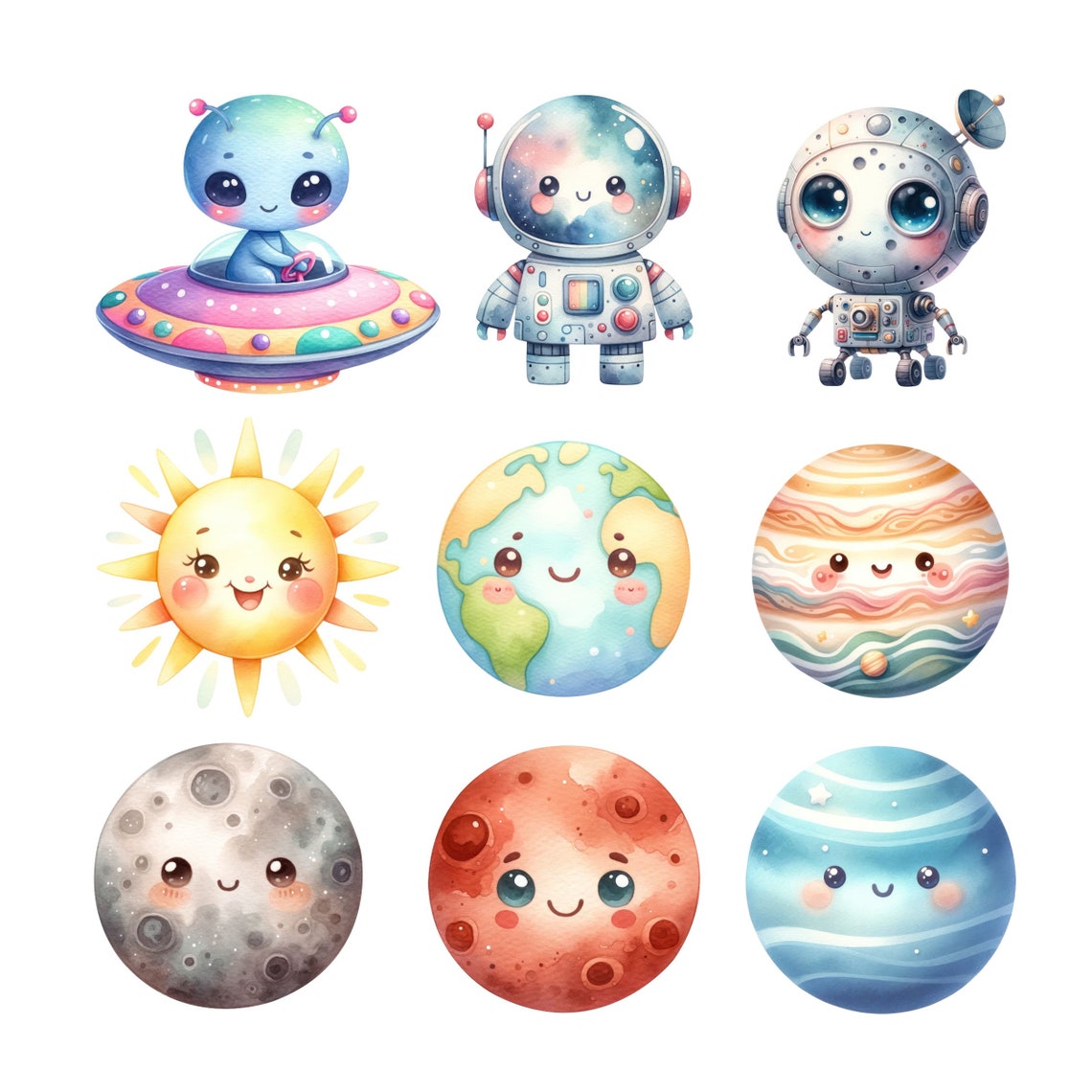 Cute Space Watercolor Clipart Bundle, Outer Space Clipart, Galaxy ...