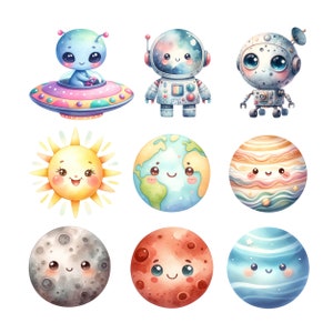Cute Space Watercolor Clipart Bundle, Outer Space Clipart, Galaxy ...