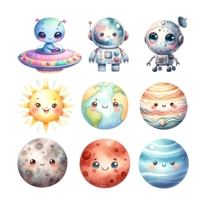 Cute Space Watercolor Clipart Bundle, Outer Space Clipart, Galaxy ...
