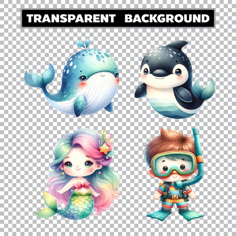 Cute Under the Sea Watercolor Cliparts Bundle, 30 PNG, Nursery Decor ...