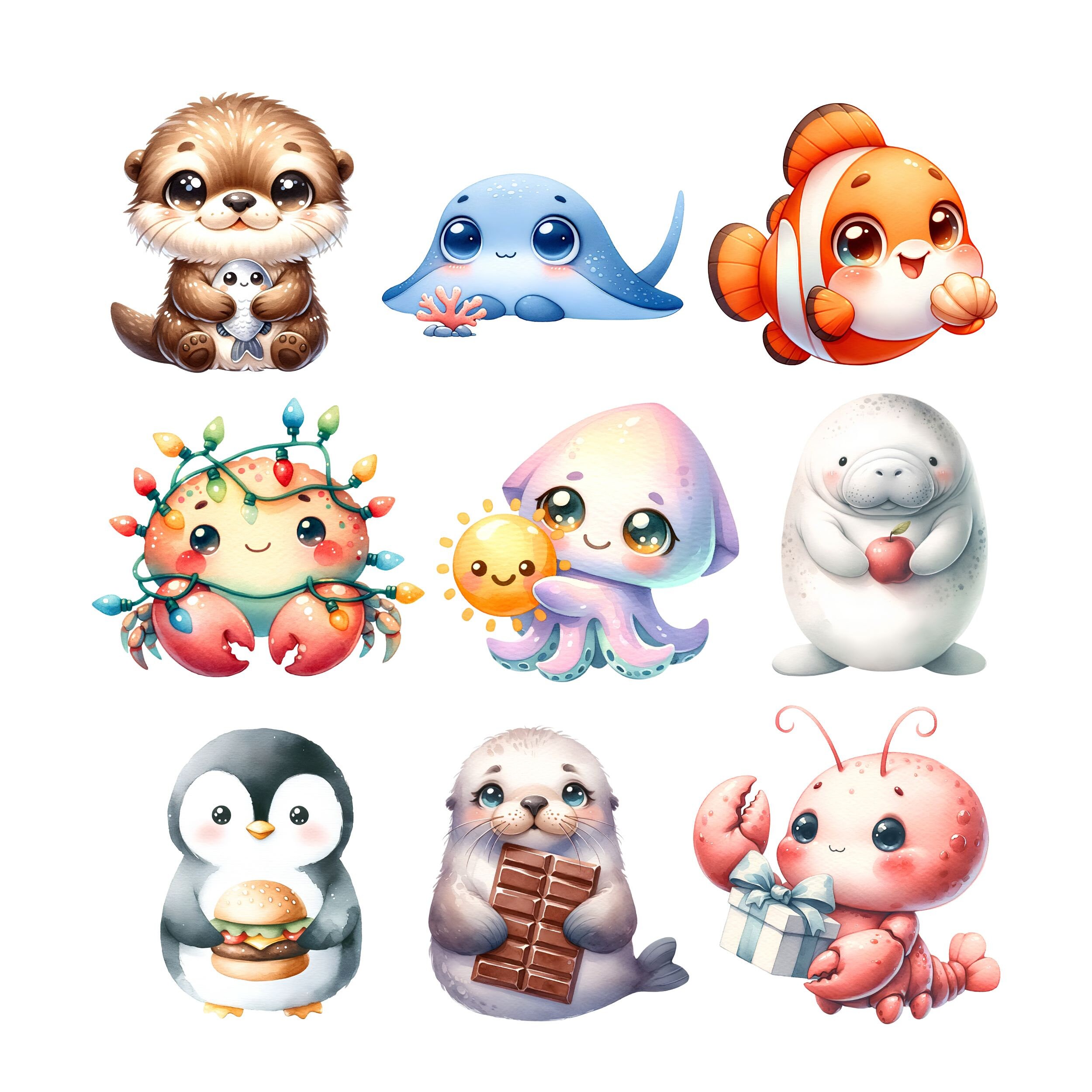 Cute Under the Sea Watercolor Cliparts Bundle, 30 PNG, Nursery Decor ...