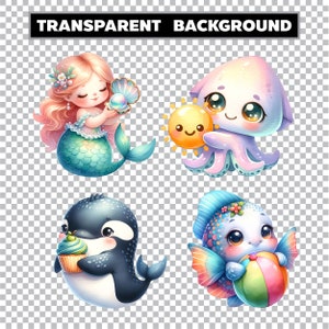 Cute Under the Sea Watercolor Cliparts Bundle, 30 PNG, Nursery Decor ...