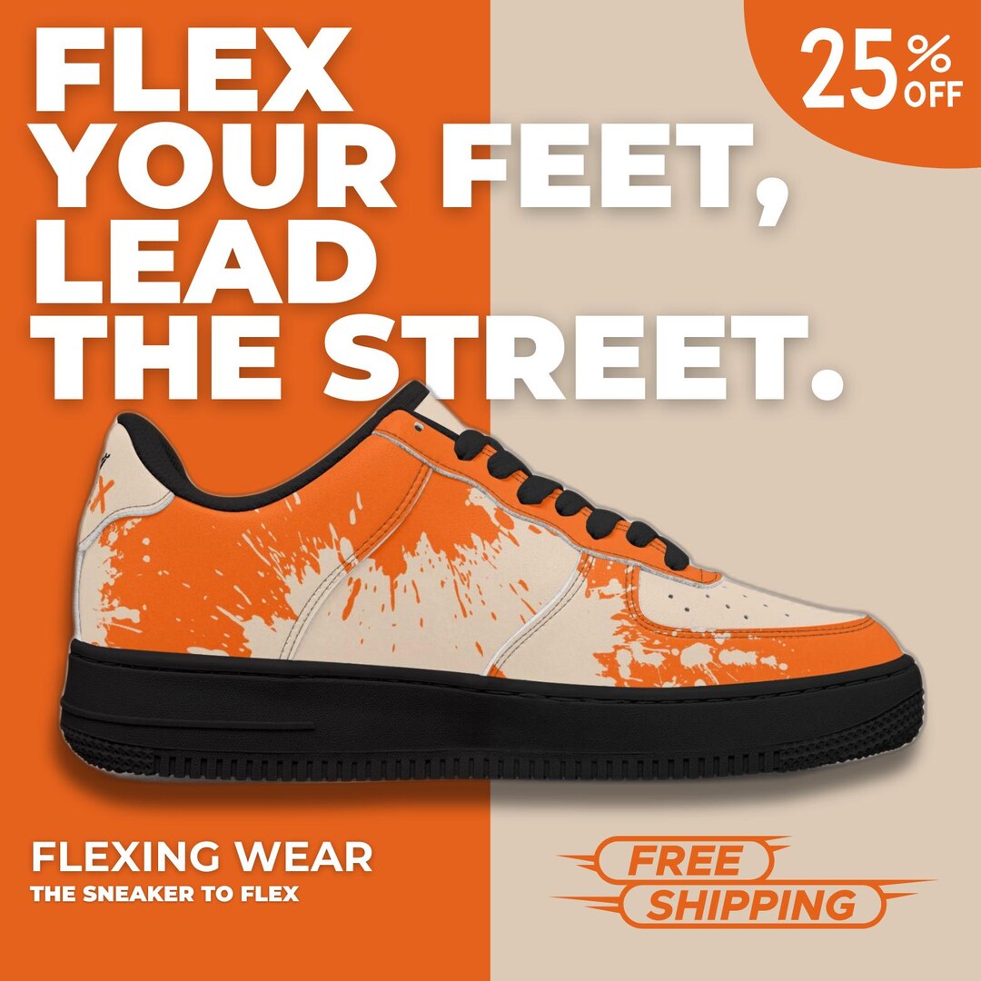 Orange Splash Sneakers Collection Customized Pu Leather Shoes Low Top ...