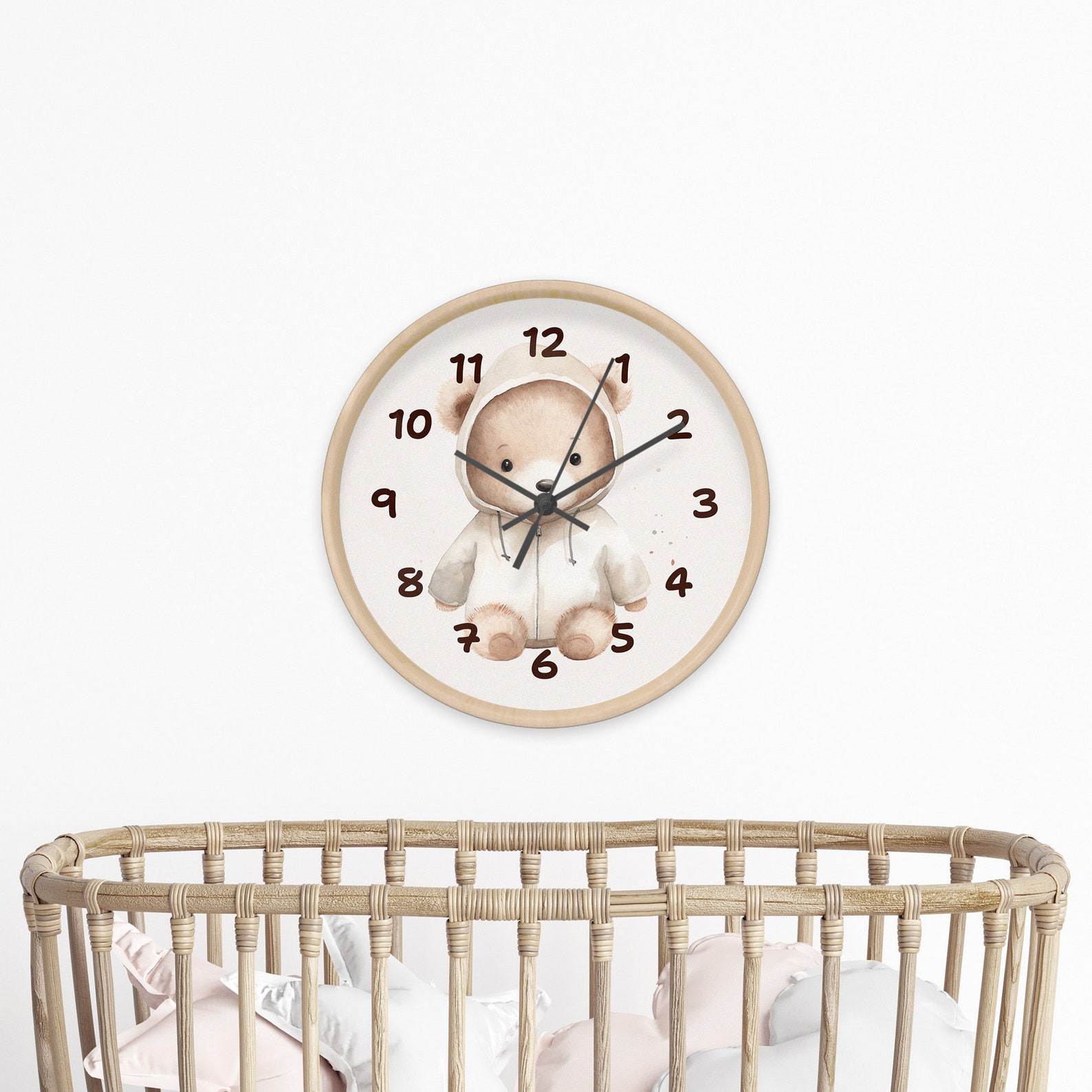 Nutural Nursery Wall Clock, Teddy Bear Clock, Cute Teddy Decor, Kids ...