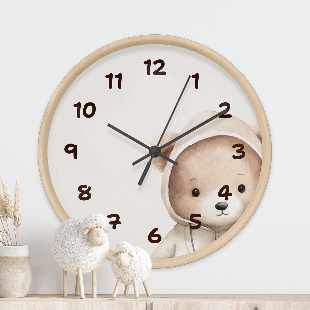 Teddy Bear Peakaboo Nursery Wall Clock, Teddy Bear With Hoodie ...