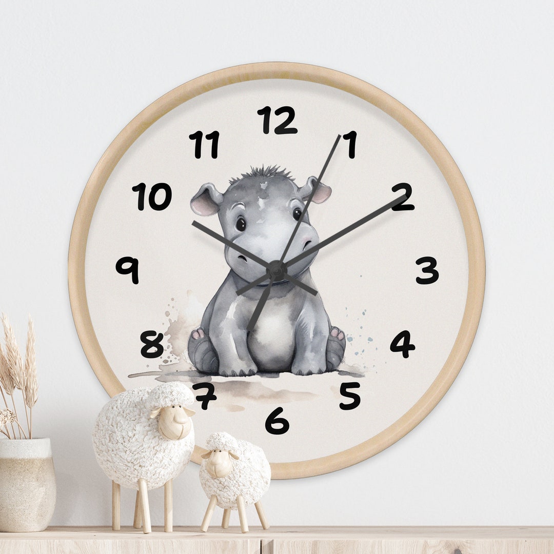 Hippo Wall Clock, Nursery Wall Decor, Cute Hippo, Baby Shower Gift ...