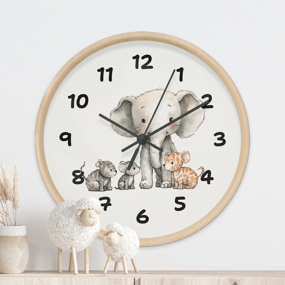 Safari Wall Clock, Jungle Theme Animals Nursery Clock, Elephant Wall ...