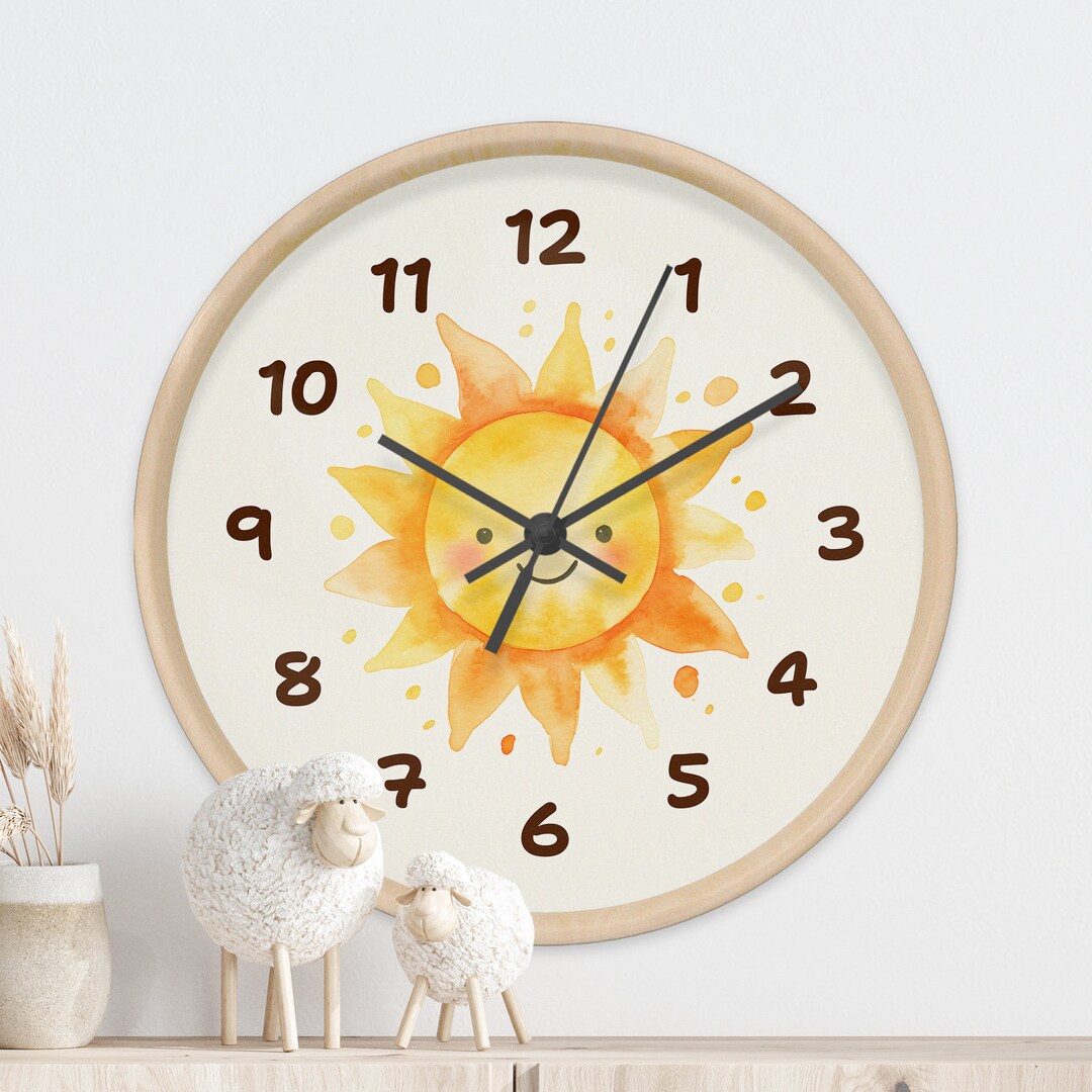 Happy Sun Wall Clock. Nursery Wall Clock, Baby Gift Idea, Cute Kids ...