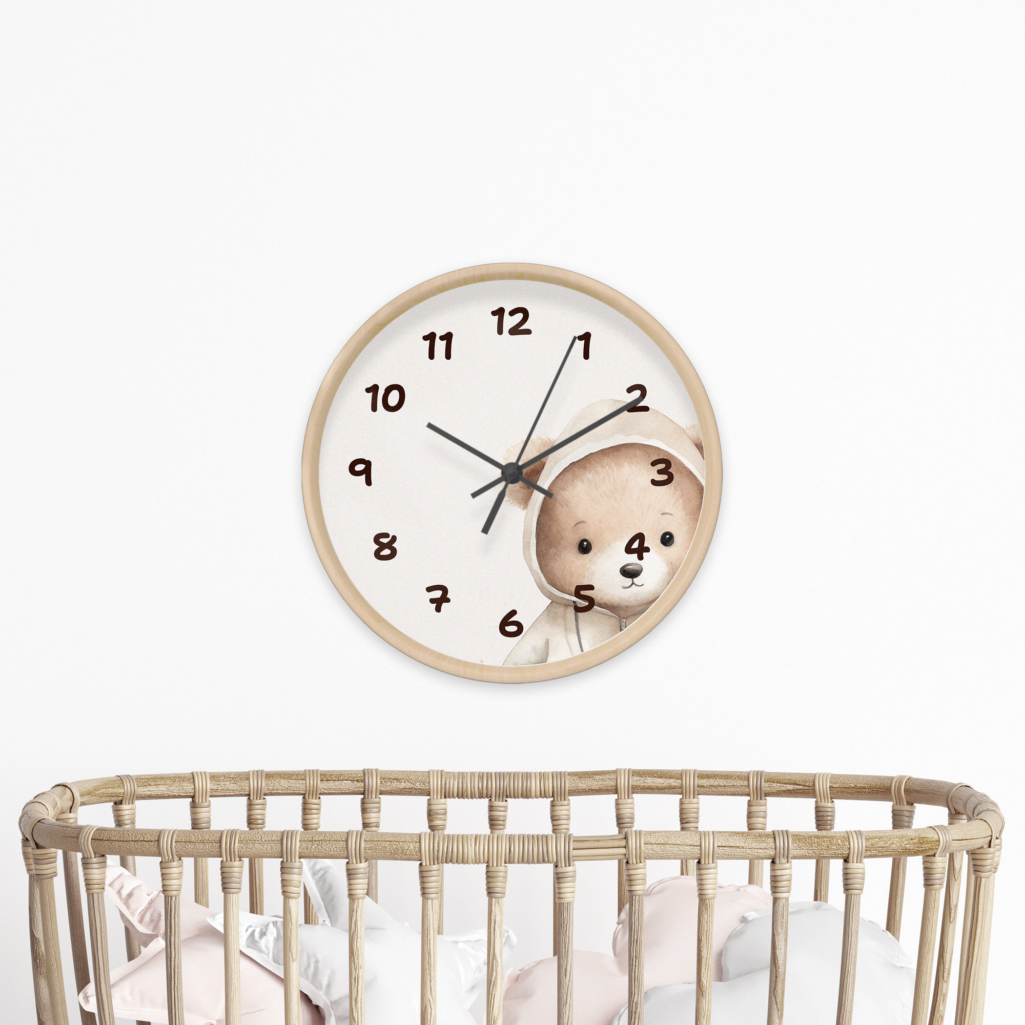 Teddy Bear Peakaboo Nursery Wall Clock, Teddy Bear With Hoodie ...