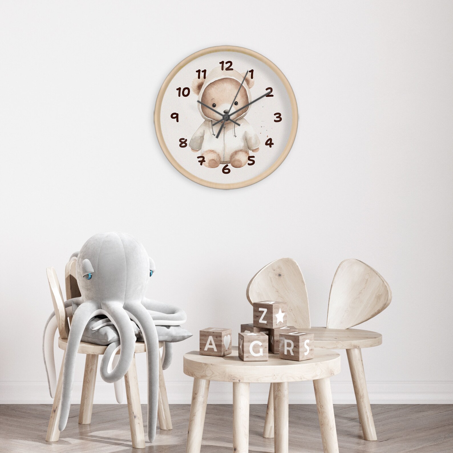 Nutural Nursery Wall Clock, Teddy Bear Clock, Cute Teddy Decor, Kids ...
