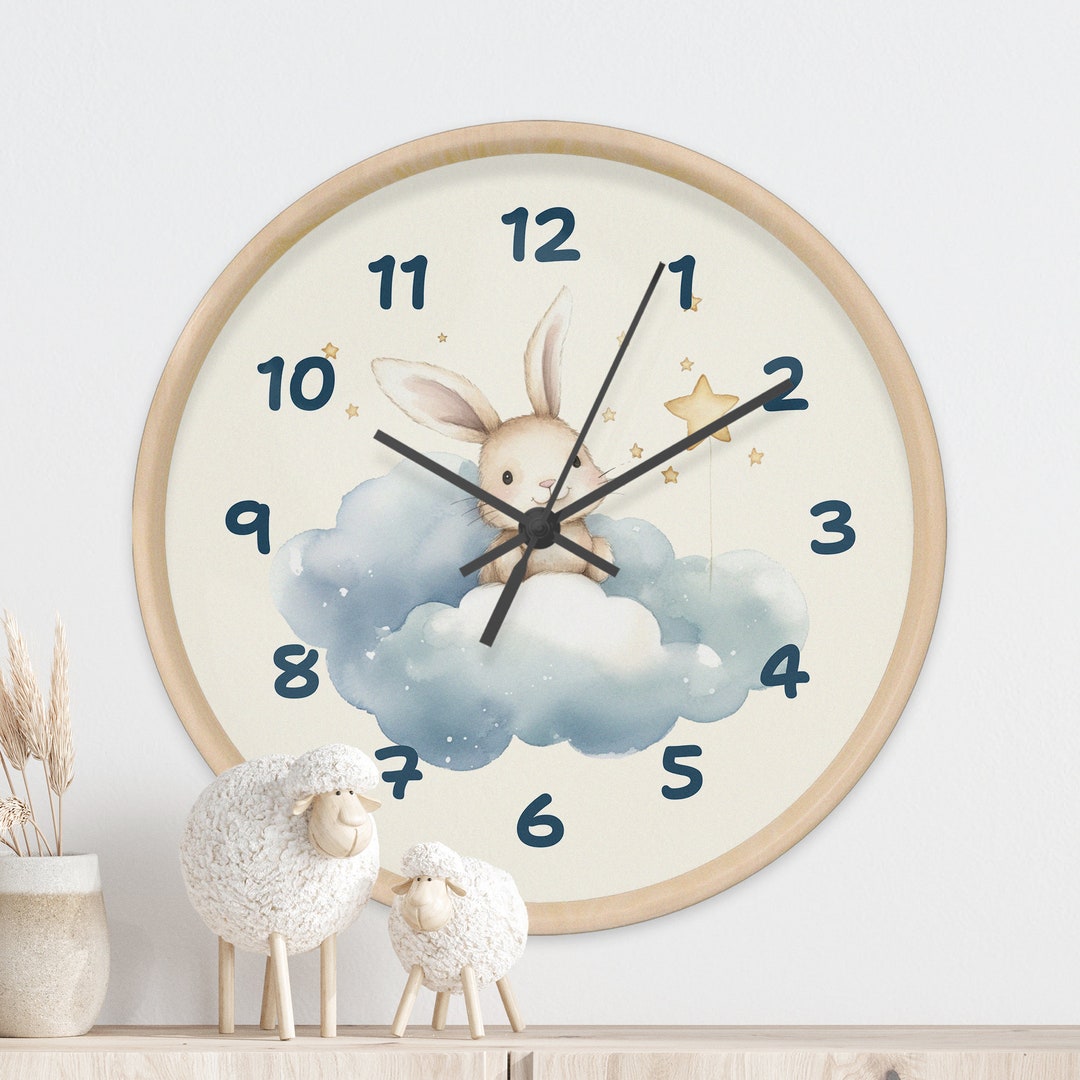 Nursery Wall Clock, New Baby Gift, Bunny Wall Clock, Nutural Nursery ...