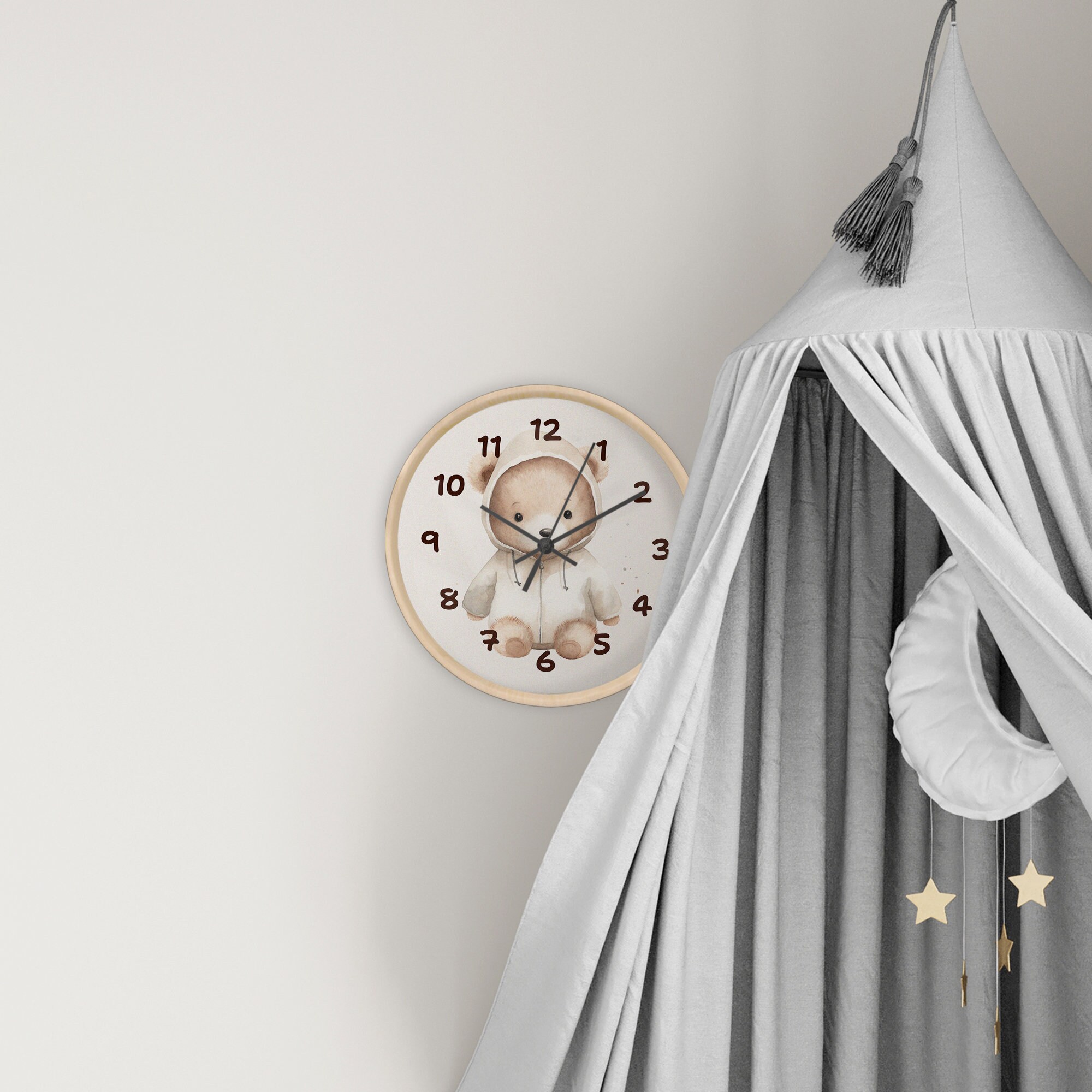 Nutural Nursery Wall Clock, Teddy Bear Clock, Cute Teddy Decor, Kids ...