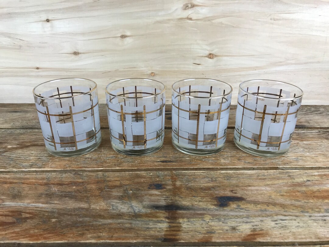 Set of 4 Vintage MCM Libbey M. Petti Gold & Frosted White Tumbler ...