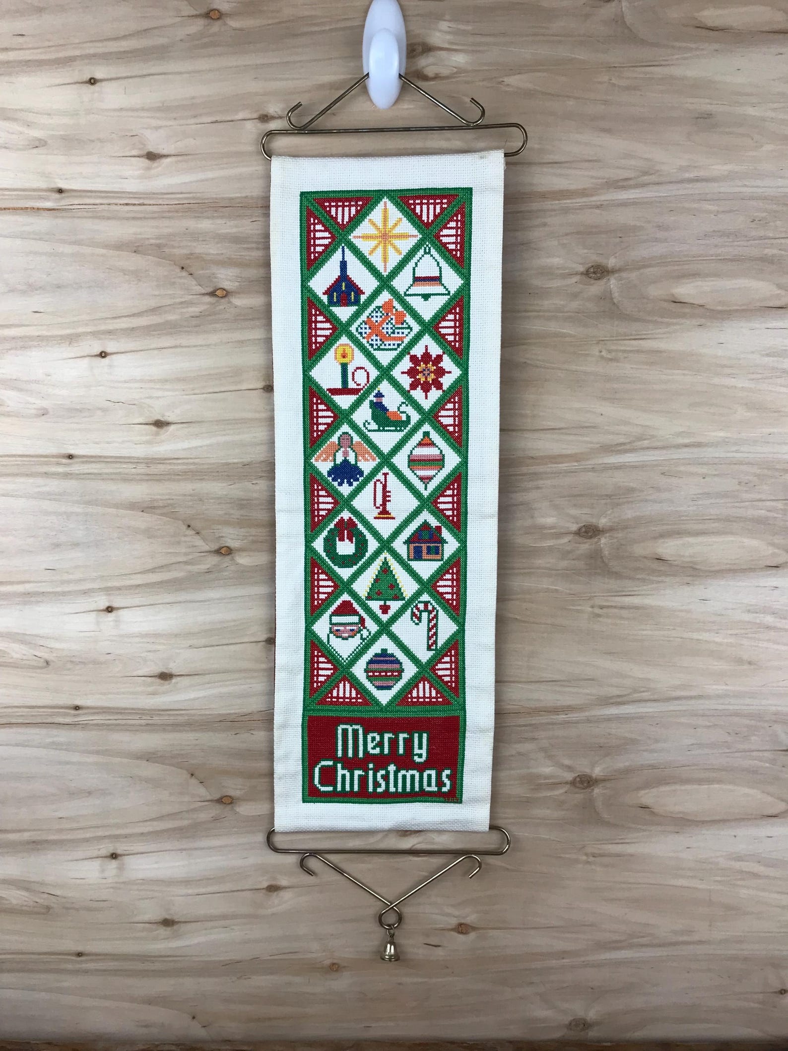 Christmas Bell Pull Cross Stitch Handmade 80s Cottagecore Country ...