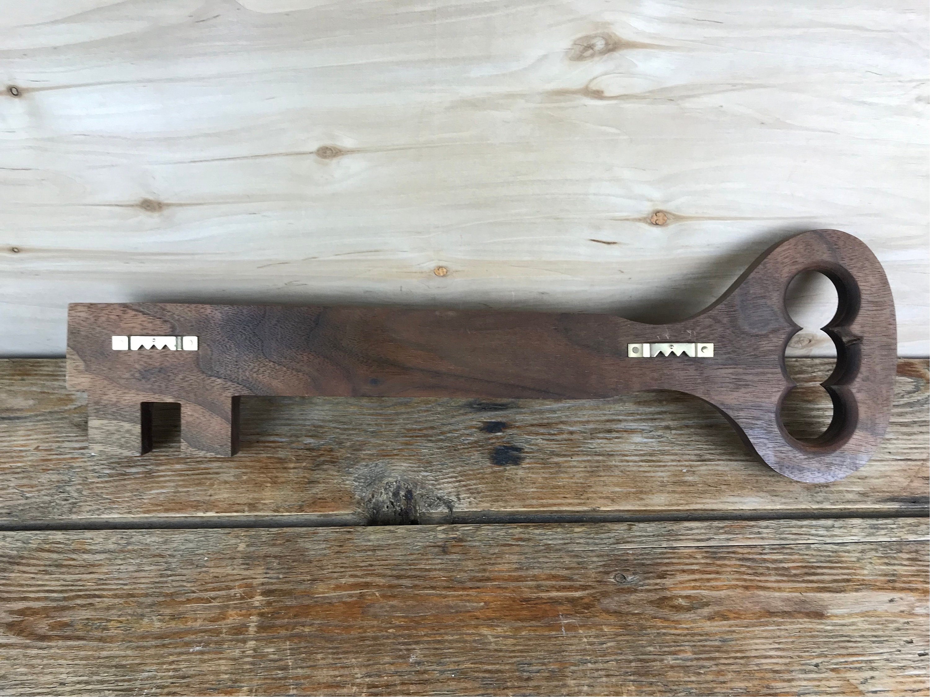 Vintage Wood Key Holder Skeleton Key Shaped Wall Hanging 4 Hooks 16 ...