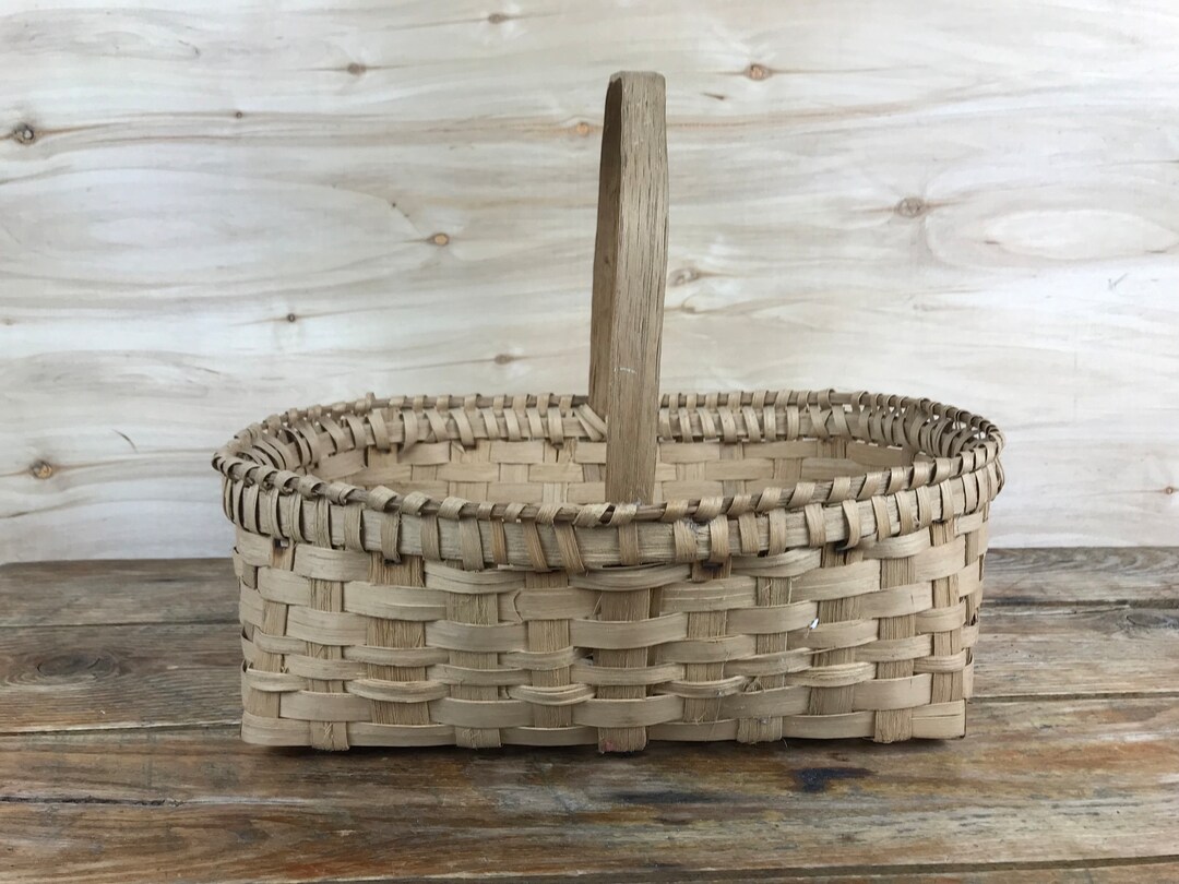 Vintage Handmade Wood Gathering Basket With Bentwood Handle - Etsy