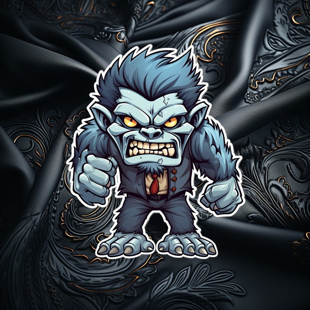 Scary Blue Hairy Beast Monster Wearing Suit Halloween Sticker - Etsy