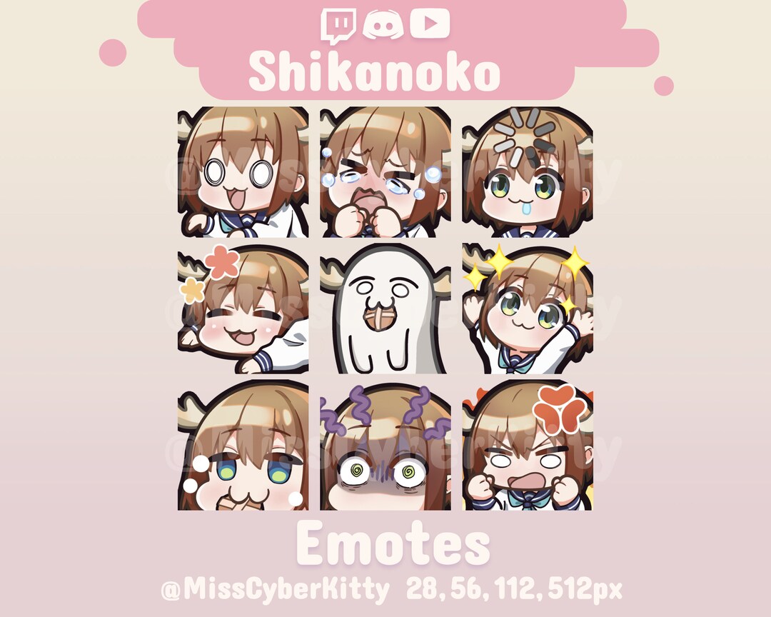 Twitch & Discord Custom Emote Pack | School Girl Deer God Nokotan (9 ...