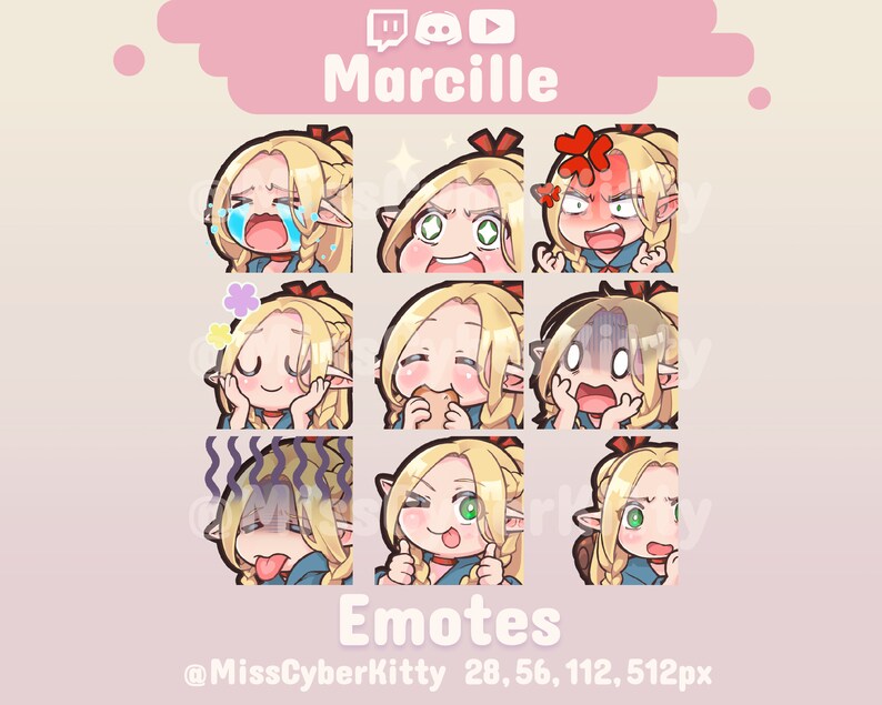 Twitch & Discord Emote Pack Cute Anime Elf Healer 9 Character Emotes - Etsy