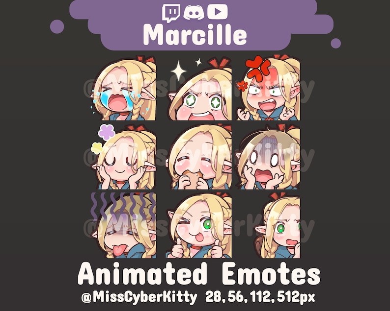 ANIMATED Twitch & Discord Emote Pack Cute Anime Elf Healer 9 Character ...