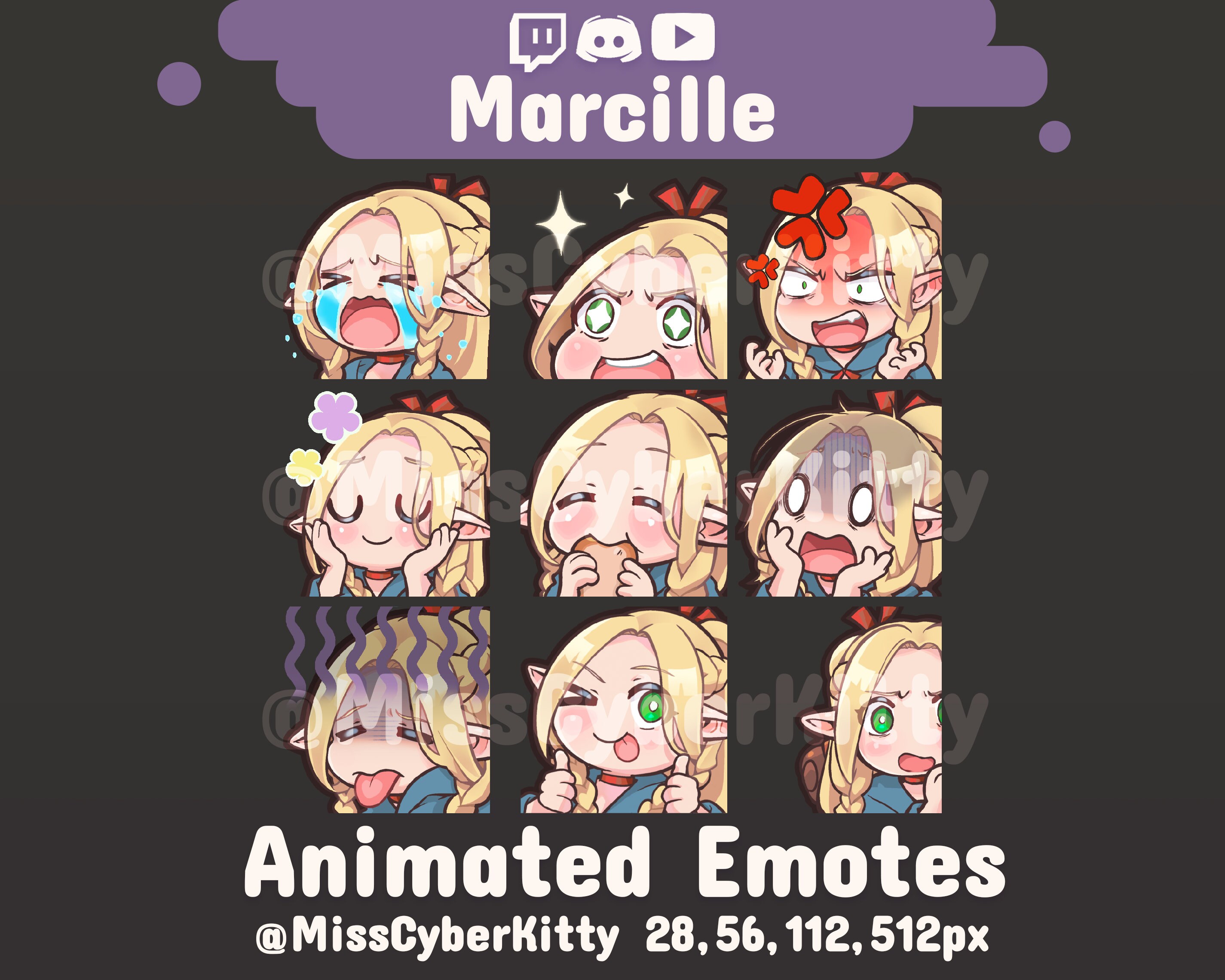 ANIMATED Twitch & Discord Emote Pack Cute Anime Elf Healer 9 Character ...