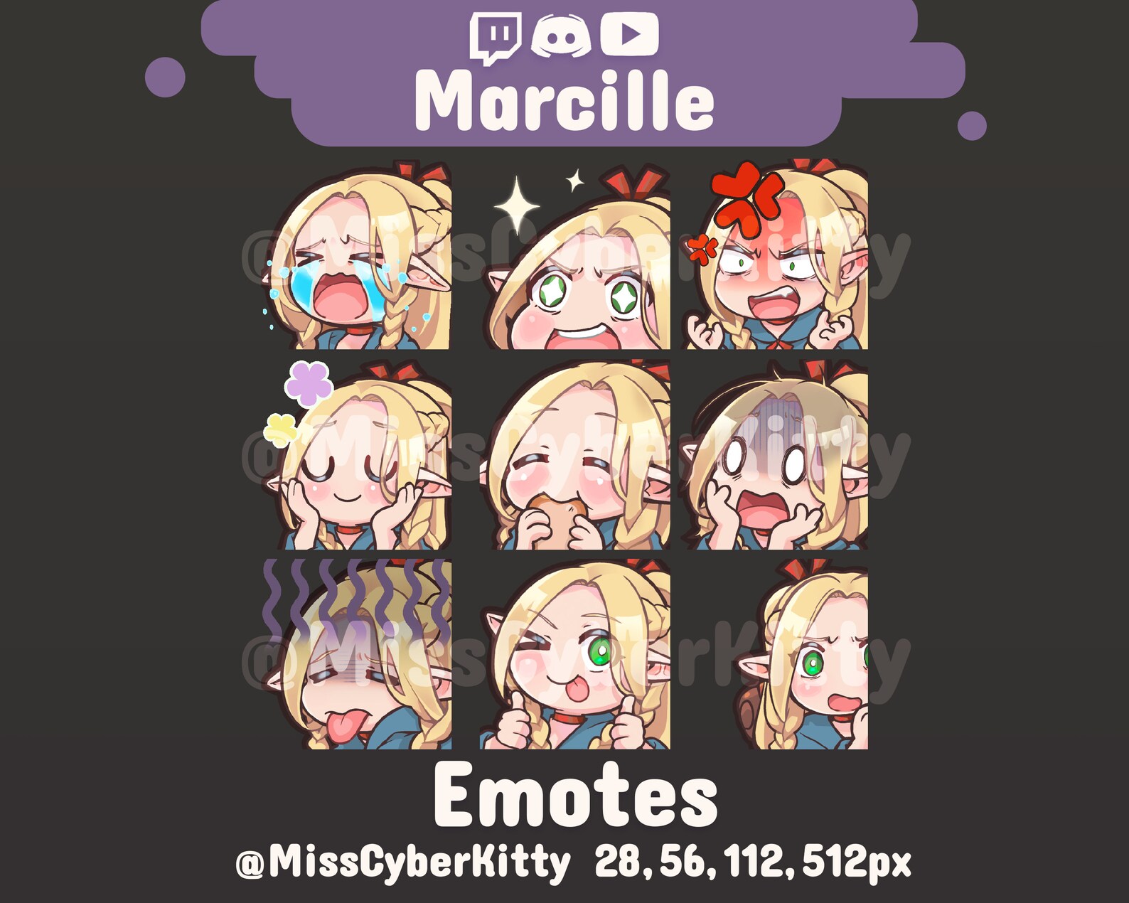 Twitch & Discord Emote Pack Cute Anime Elf Healer 9 Character Emotes - Etsy