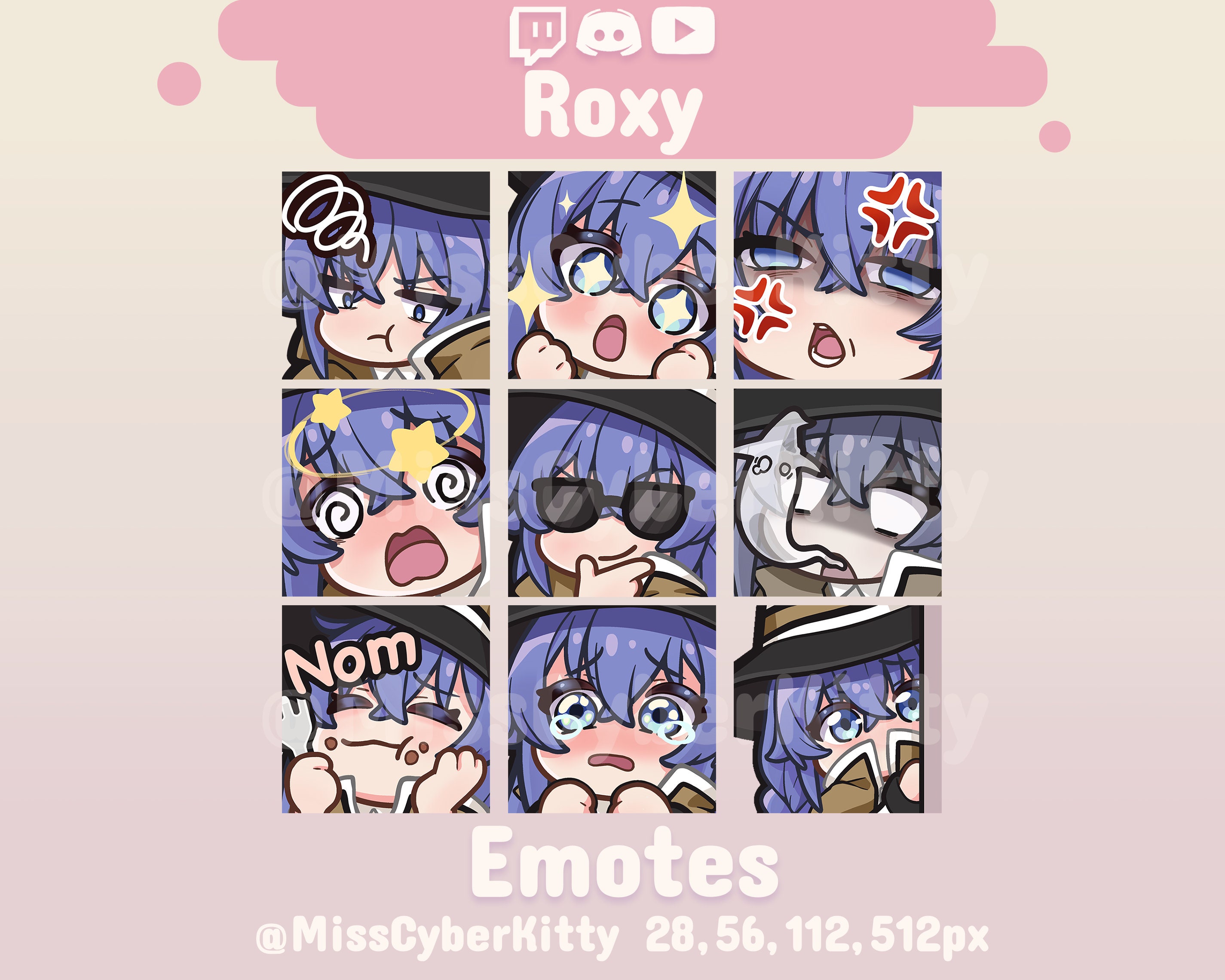 Twitch & Discord Custom Emote Pack | Purple Magic Tutor Anime Girl (9 ...