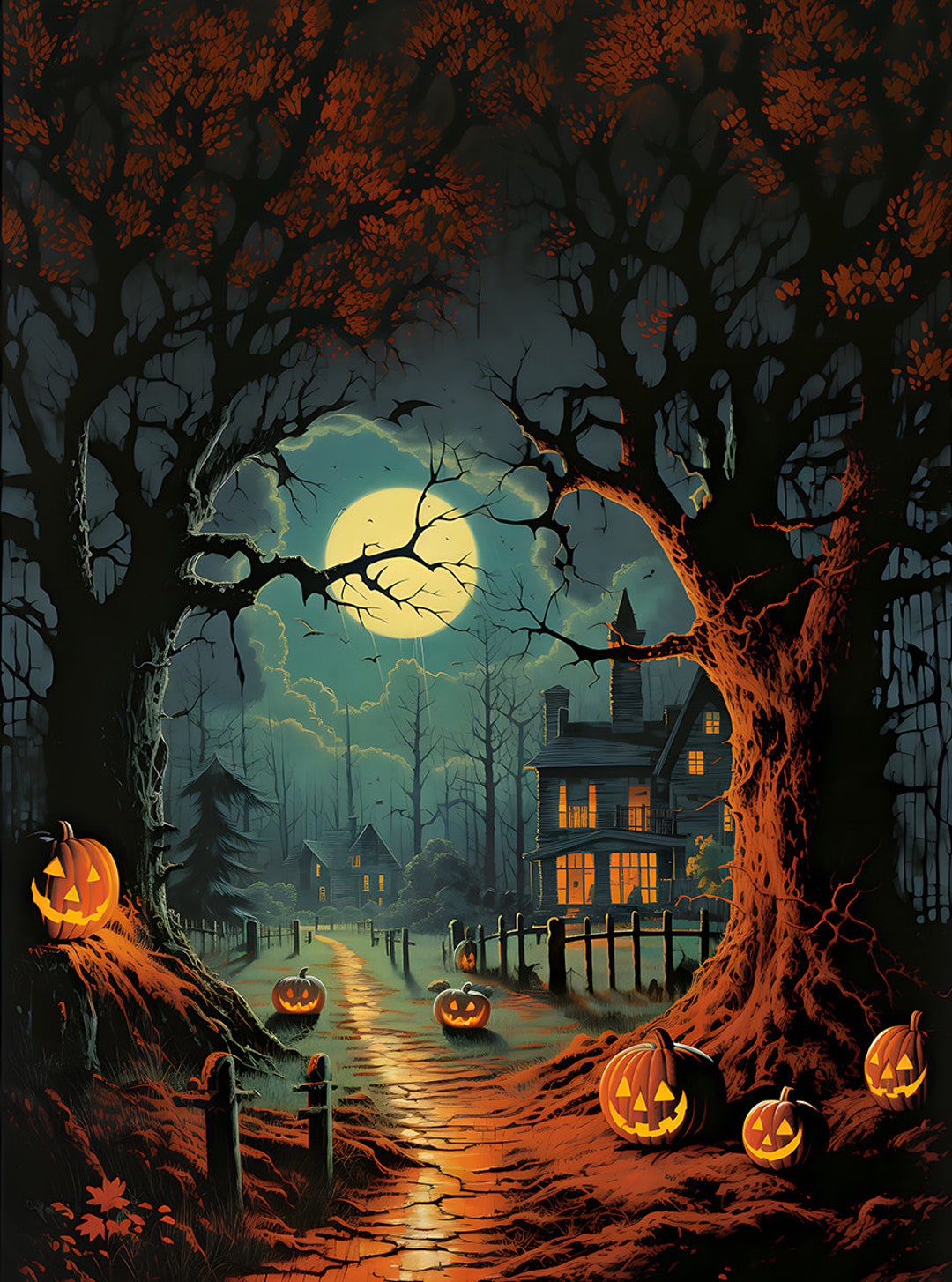 Halloween Autumn - Haunted House Vintage Image 1 - Pumpkins, Spooky ...