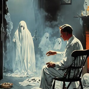 Halloween - Ghostly Madness - a Lone Man Surounded by Ghosts in a ...