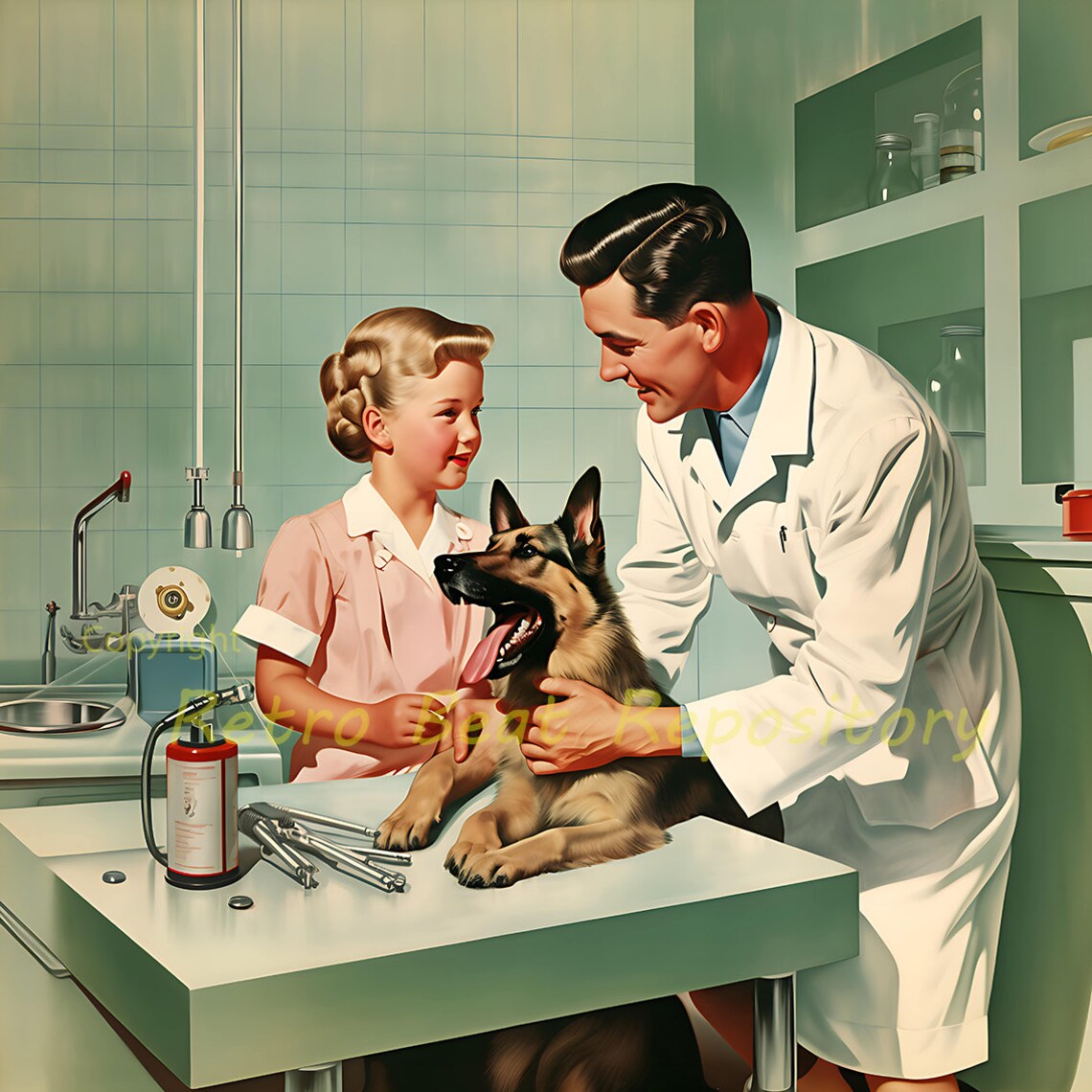 The Vet & the Beast - 1950s Vintage Veterinarian and Dog Image - Etsy