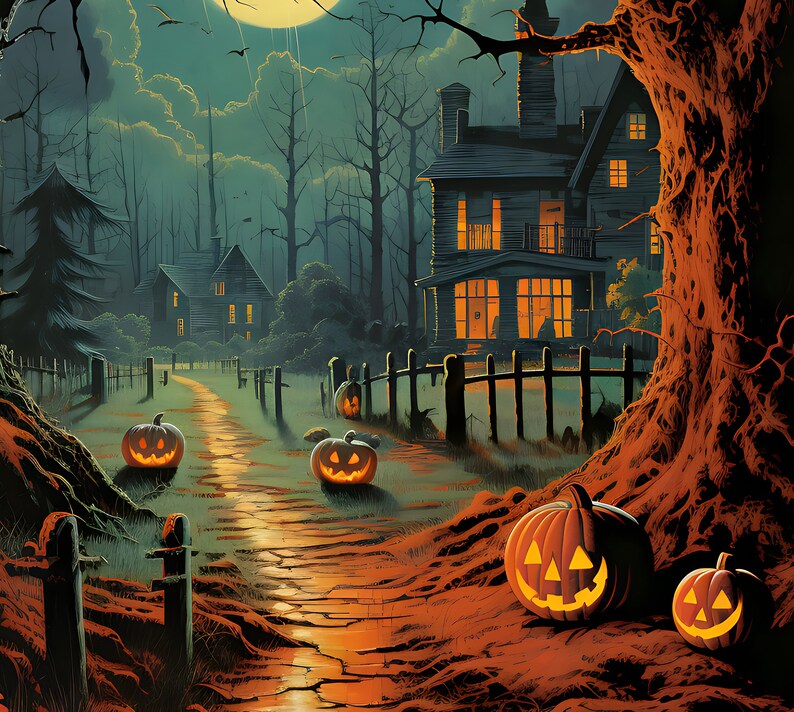 Halloween Autumn - Haunted House Vintage Image 1 - Pumpkins, Spooky ...