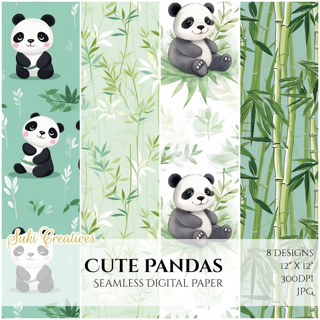 Cute Pandas 8 Seamless Designs Digital Papers Card Making, Scrapbook ...
