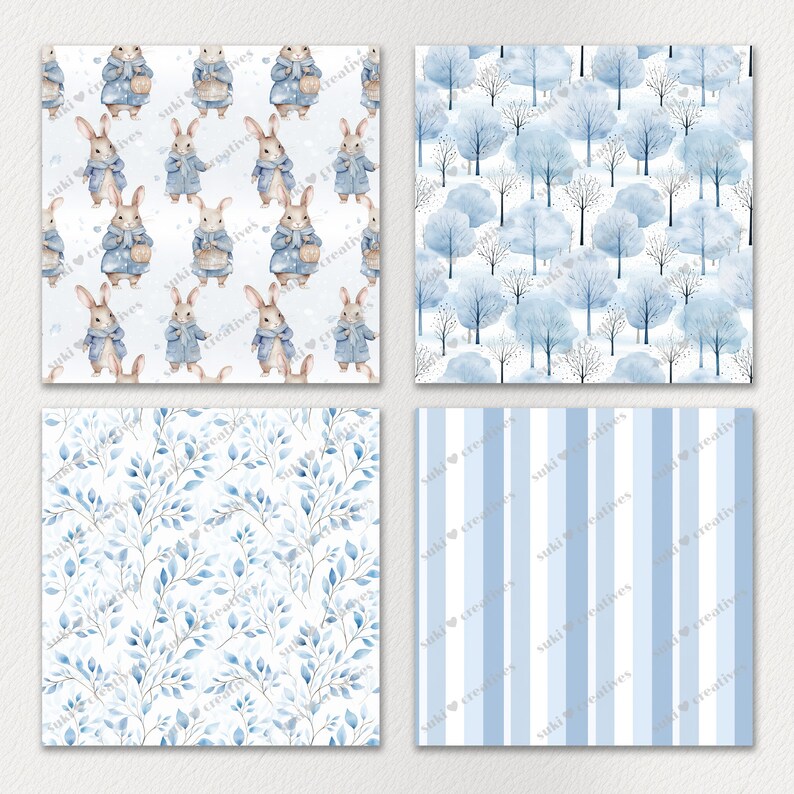 Sweet Blue Rabbits 10 Seamless Designs Digital Papers Card Making ...