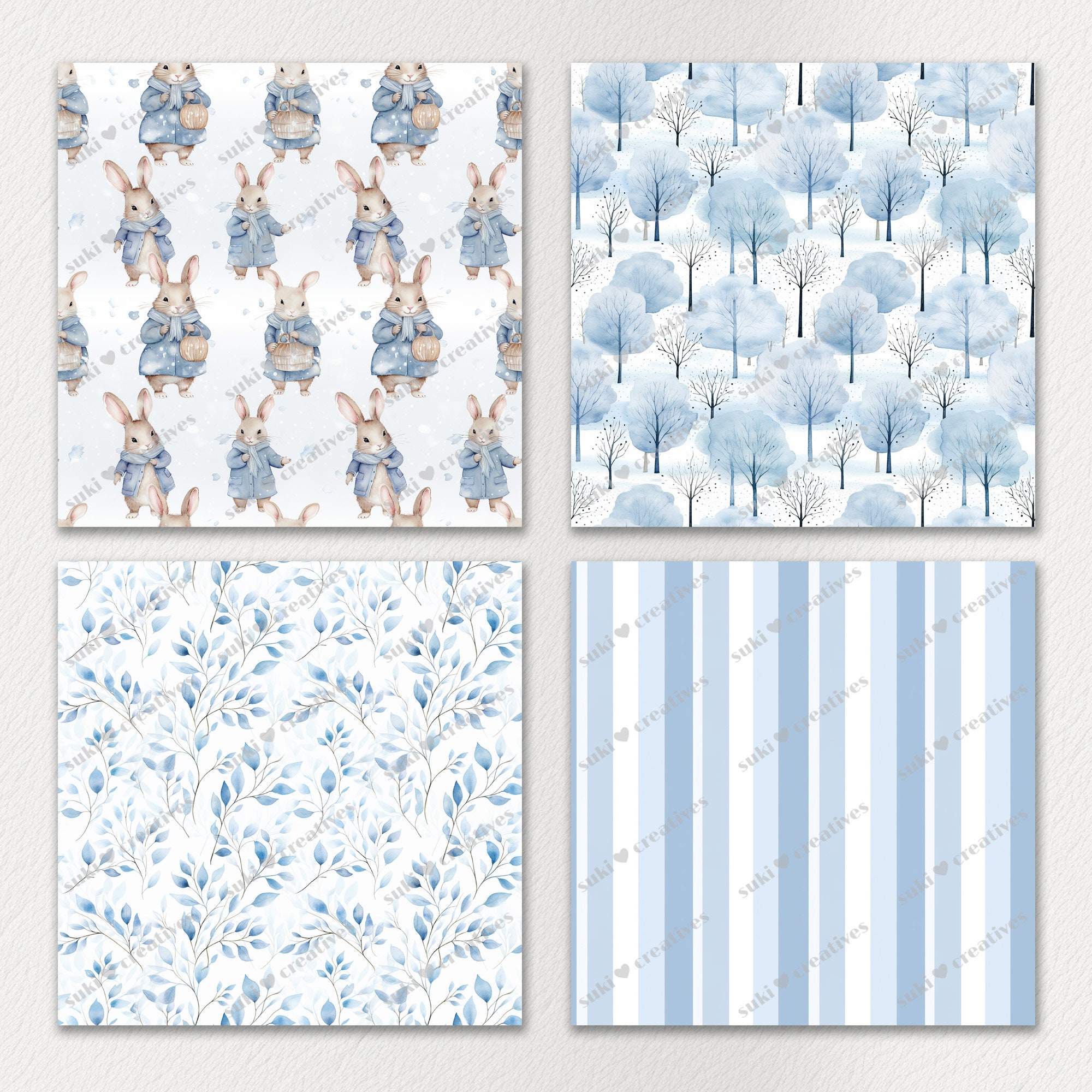 Sweet Blue Rabbits 10 Seamless Designs Digital Papers Card Making ...