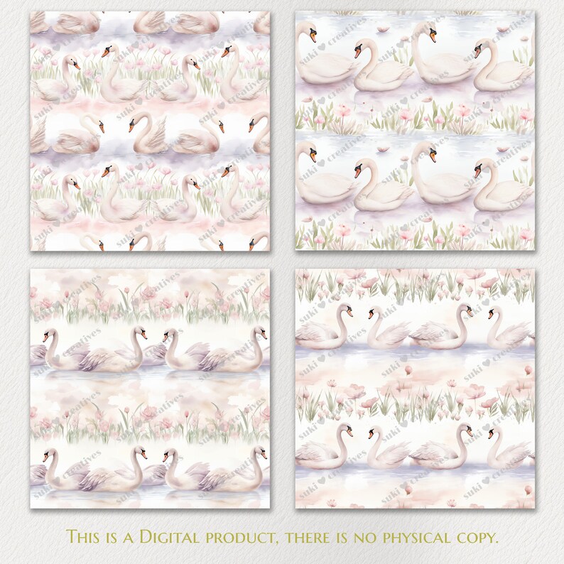 Watercolour Swans | 8 Seamless Designs - Digital Papers | Card Making ...