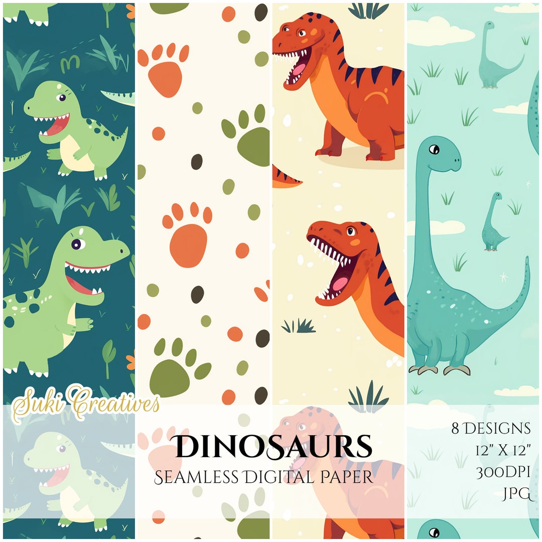Dinosaur 8 Seamless Designs Digital Papers Card Making, Scrapbook, Junk ...